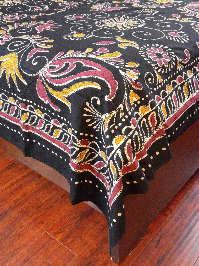 Handmade 100% Cotton Floral Batik Bedspread Coverlet Bed Sheet Tapestr ...